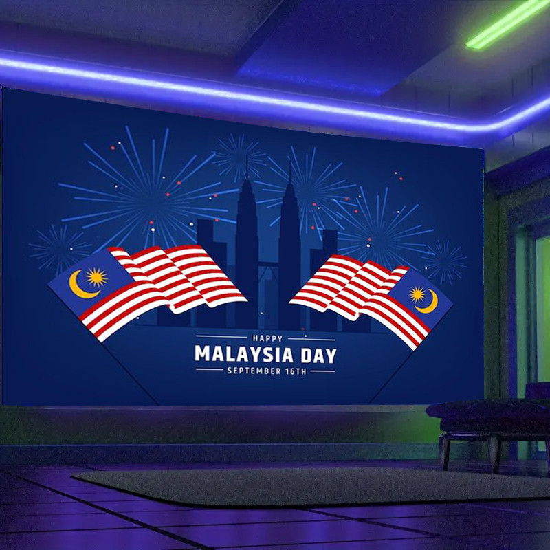 Gorgeous Presentation! Malaysian flag Merdeka tapestry, golden light ...