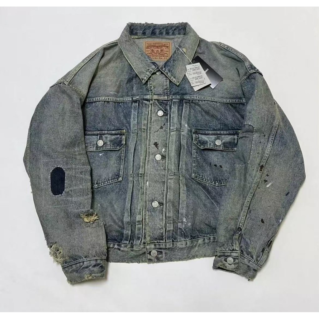 SAINT MICHAEL x BERBERJIN Co-Branded Destruction Distressed Ripped ...