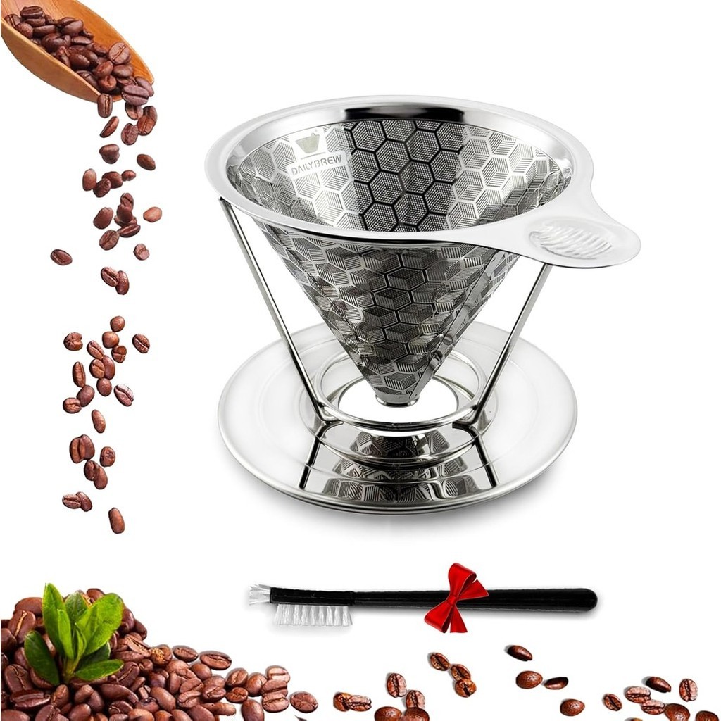 Pour Over Coffee Maker, Triple Layer Stainless Steel Cone Coffee Filter ...