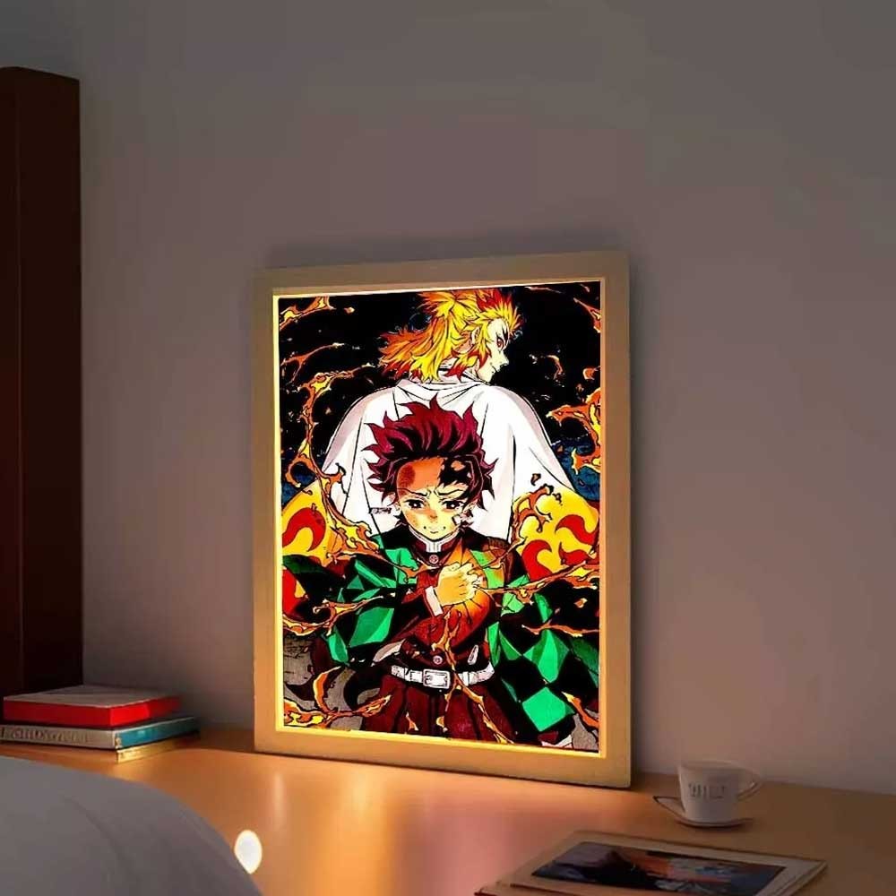 Demon Slayer LED Night Light Kyojuro Rengoku Photo Frame Painting Lamp ...