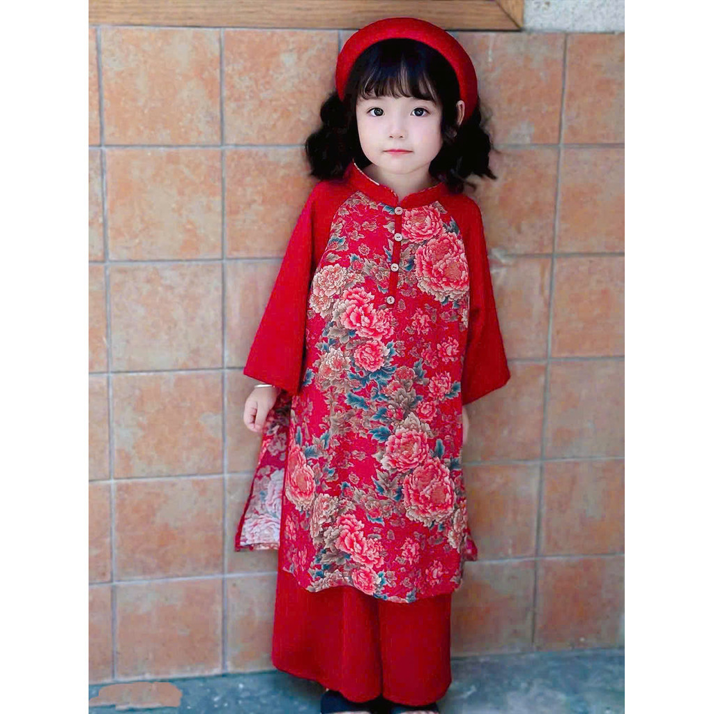 Modern peony ao dai with meticulously pressed 3D flower twill velvet ...