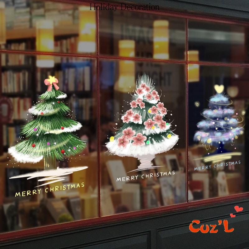 Christmas Decorative Glass Stickers Christmas Tree Atmosphere ...