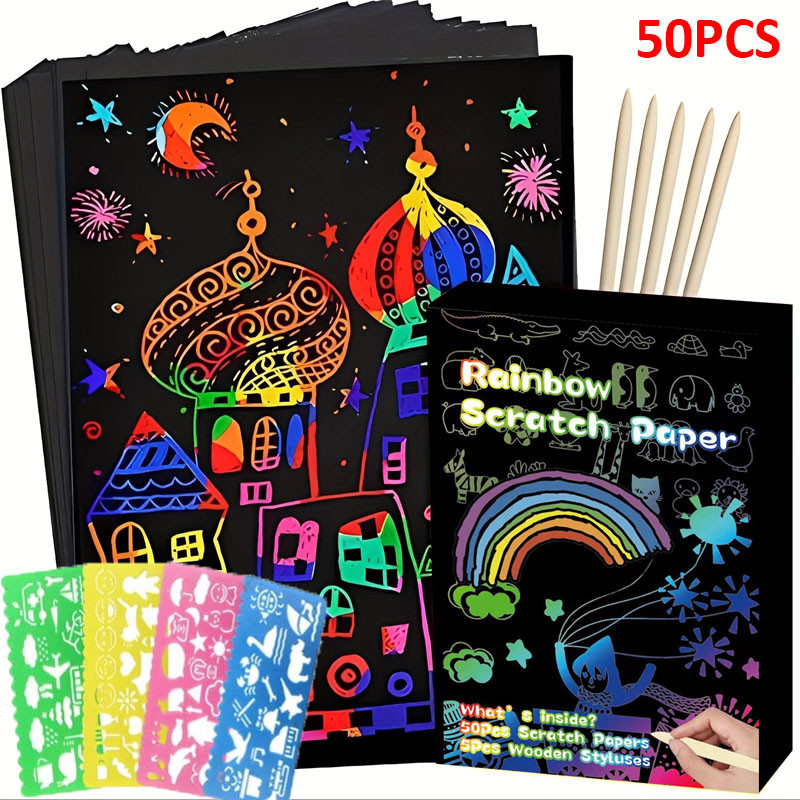 DIY Colourful Magic Scraping Scratch Art Drawing Paper Card Colorful ...