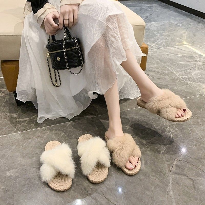 [Ready Stock] Furry Slippers Women's Shoes Can Wear Outside Influencer ...