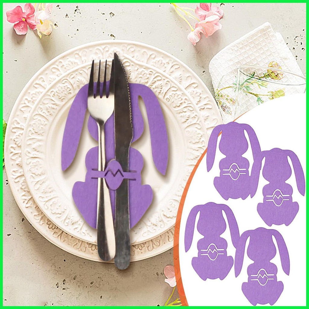 Easter Bunny Utensil Sleeve 4 Pieces Easter Bunny Cutlery Holder Set ...