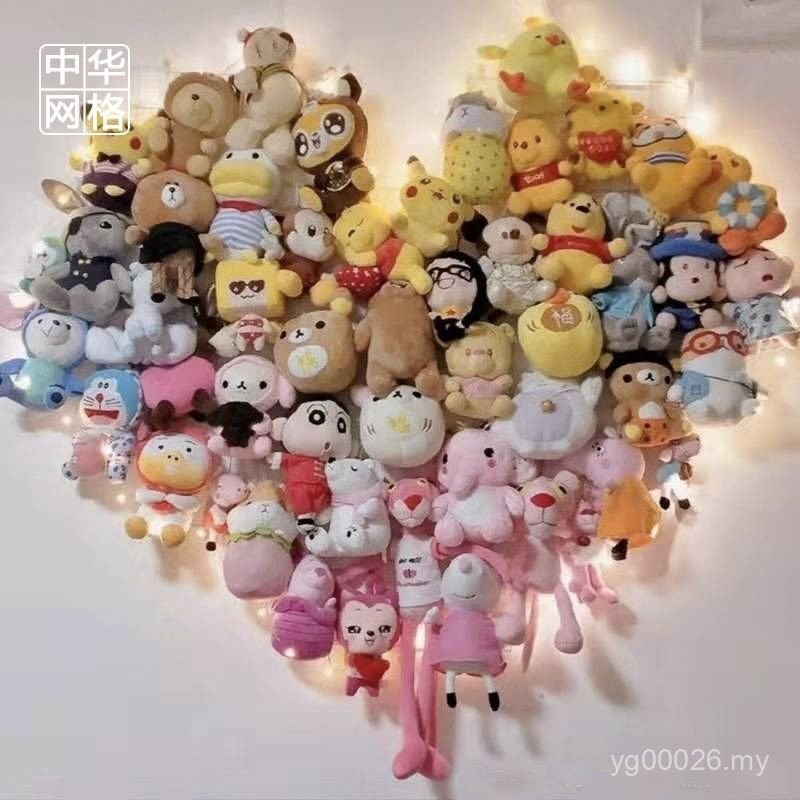 Ins Grid Photo Wall Plush Toy Heart-Shaped Hanger Wall Doll Fixed Shelf ...