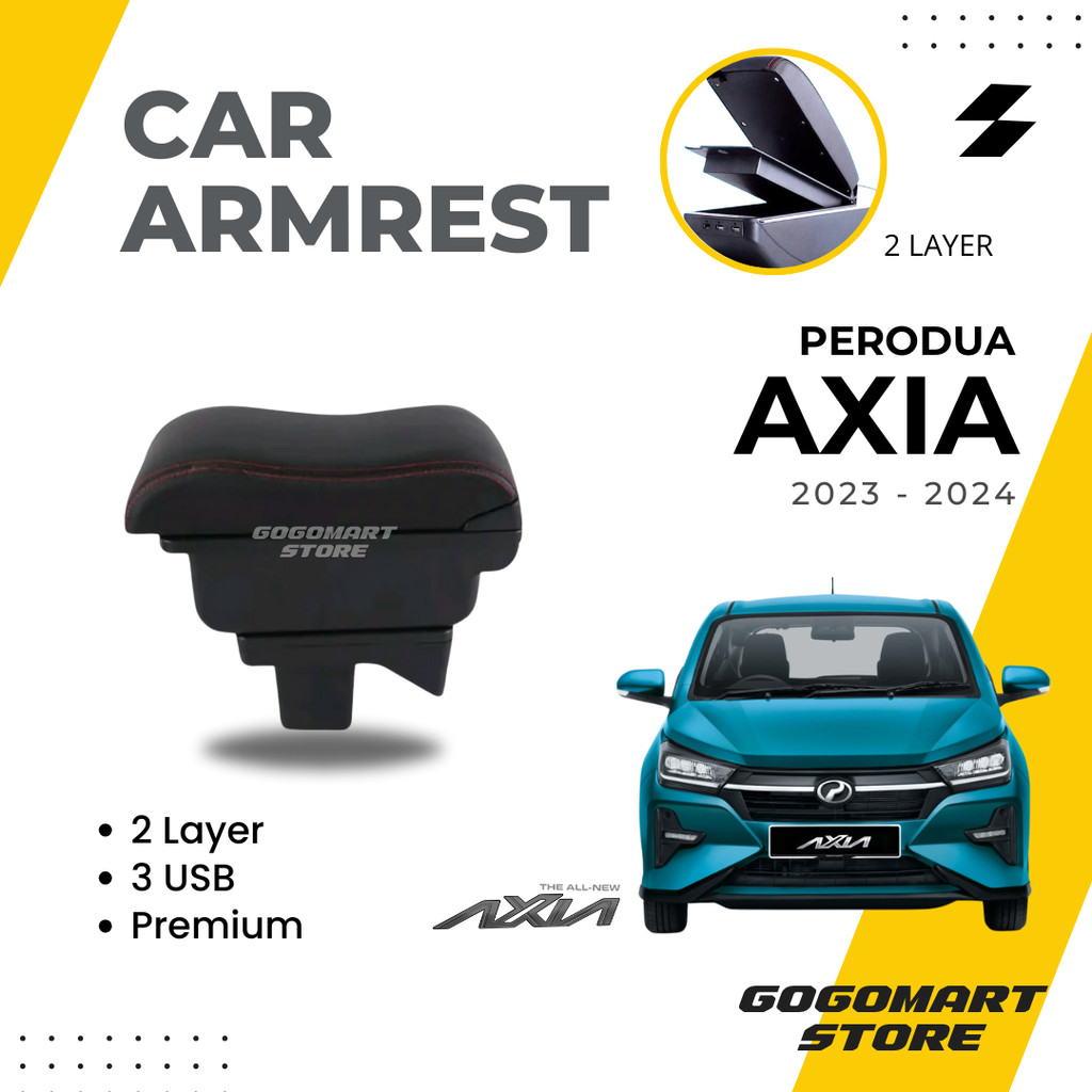 PERODUA NEW AXIA 2023-2026 CAR ARMREST 2 LAYER USB Arm Rest Console ...