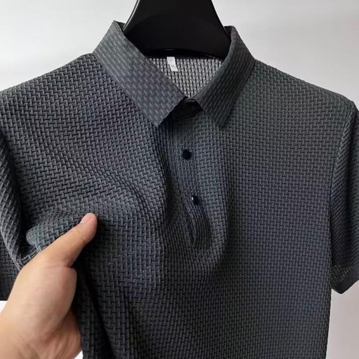 Textured casual polo shirt for men summer breathable solid color polo ...