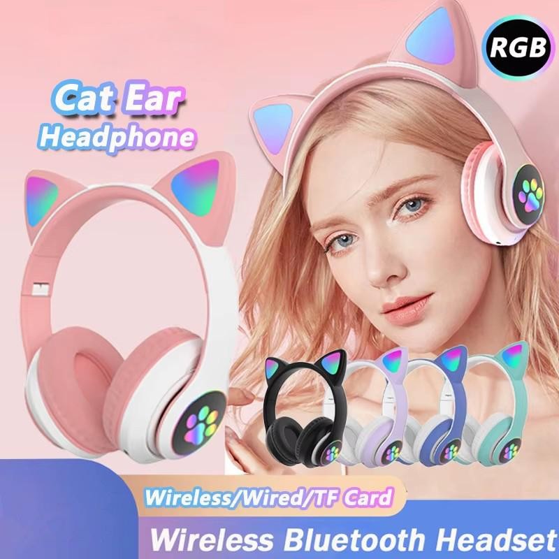 Wireless Headset With Microphone Bluetooth Headphone Gaming Earphone Cat Ear Headset Wireless ...
