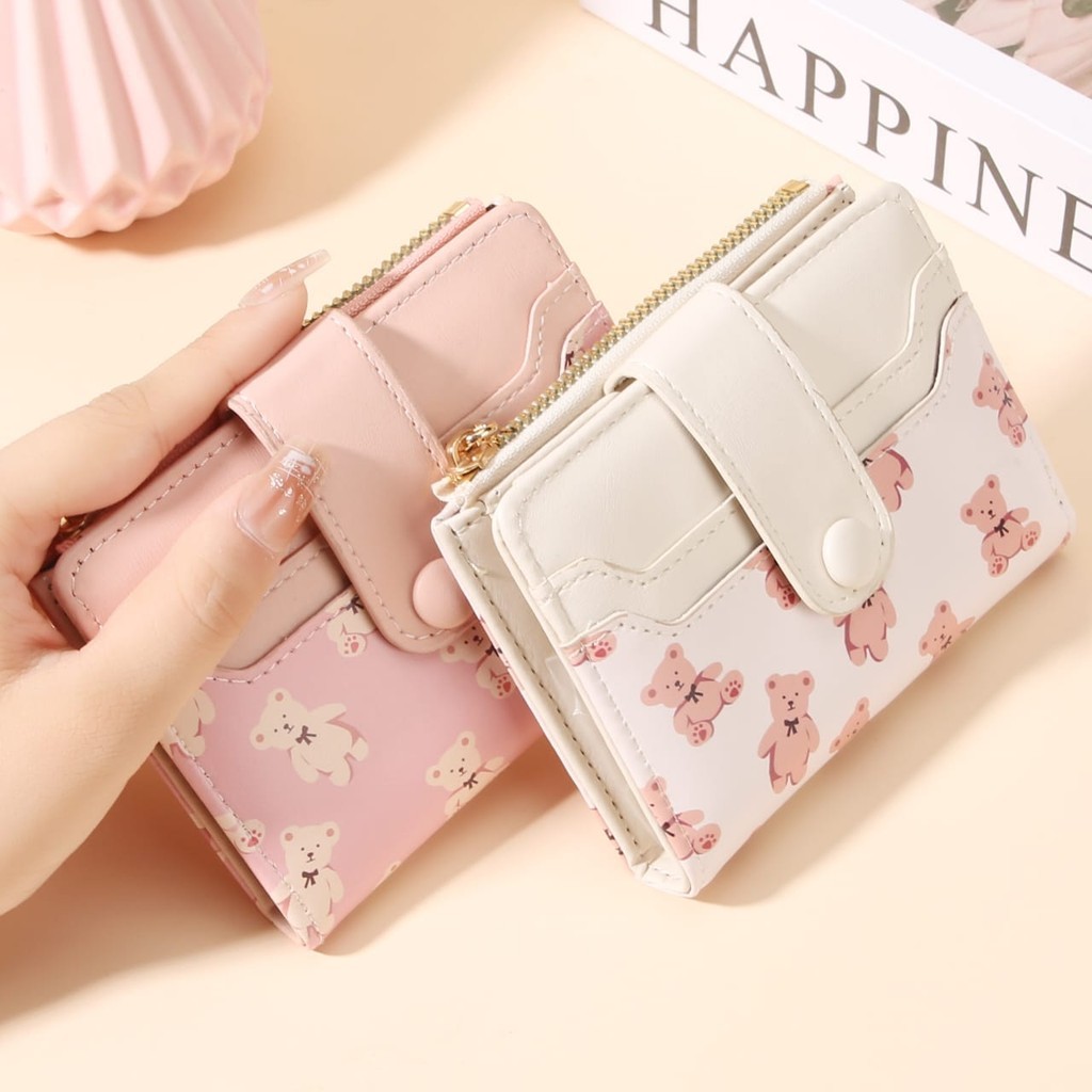 MKS Women's Wallet Small Folding Wallet Mini Bear Money Card Wallet ...