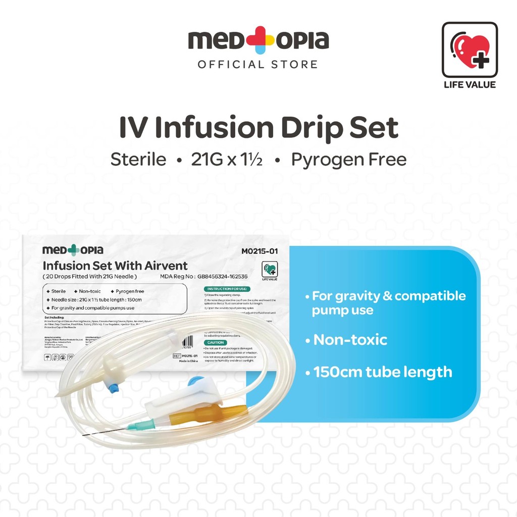 Medtopia Sterile Infusion Drip Set with Airvent [21g x 1 1⁄2 inch] - 1 ...