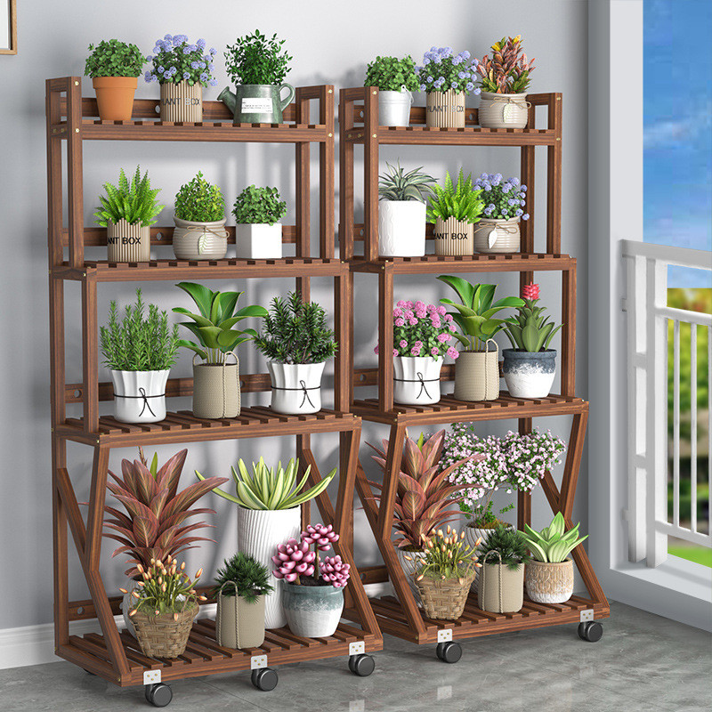 Rak bunga rak balkoni rak bunga kayu solid rak pot bunga luaran tumbuh ...