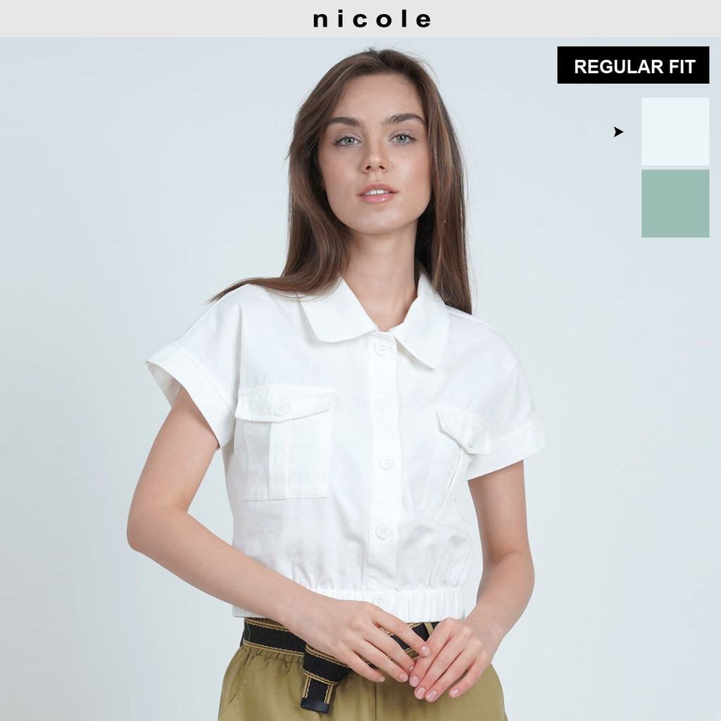 Nicole Fold Collar Front with Button Opening & Patch Pocket Cropped ...