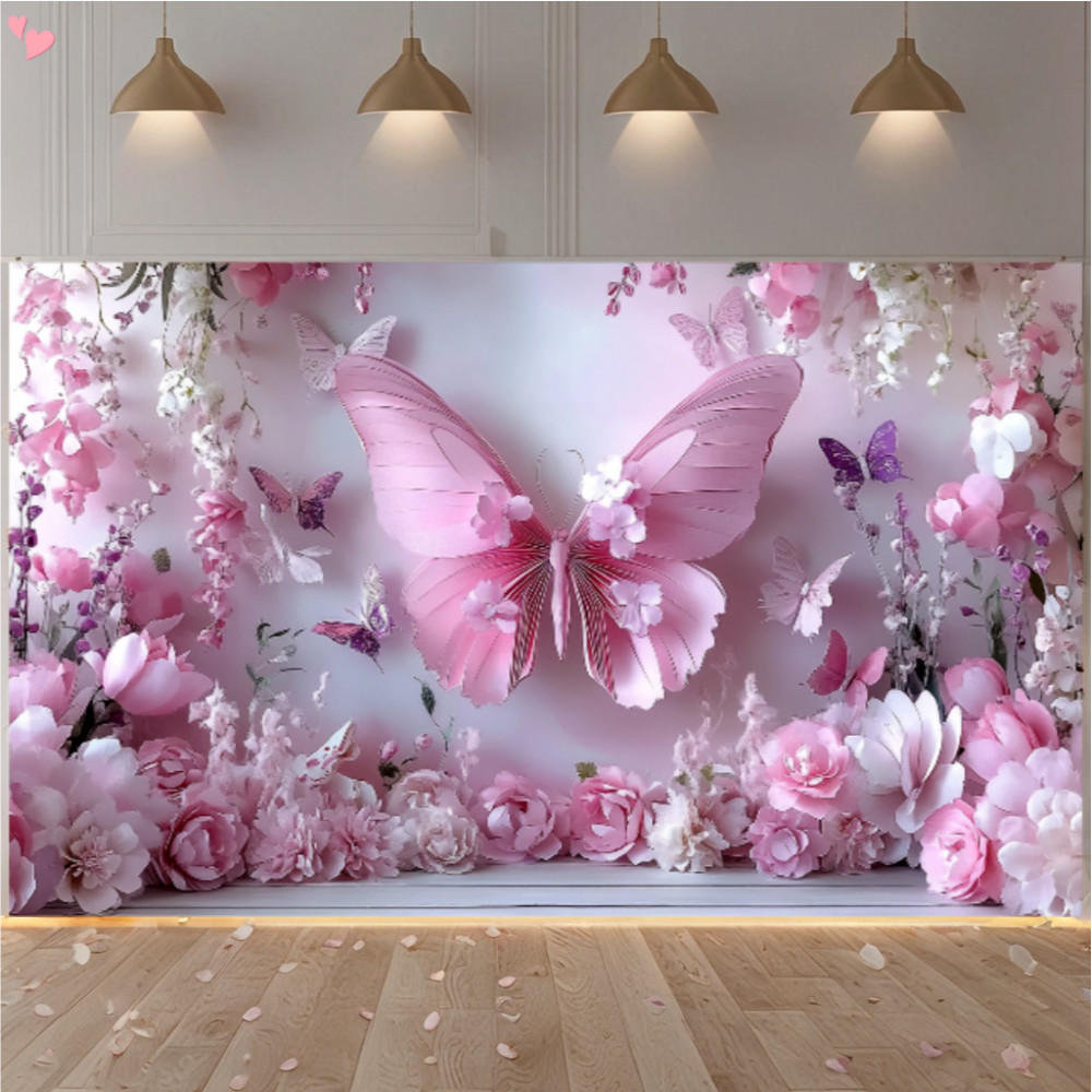Pink Butterfly Backdrop for Photography Floral Wonderland Photo ...