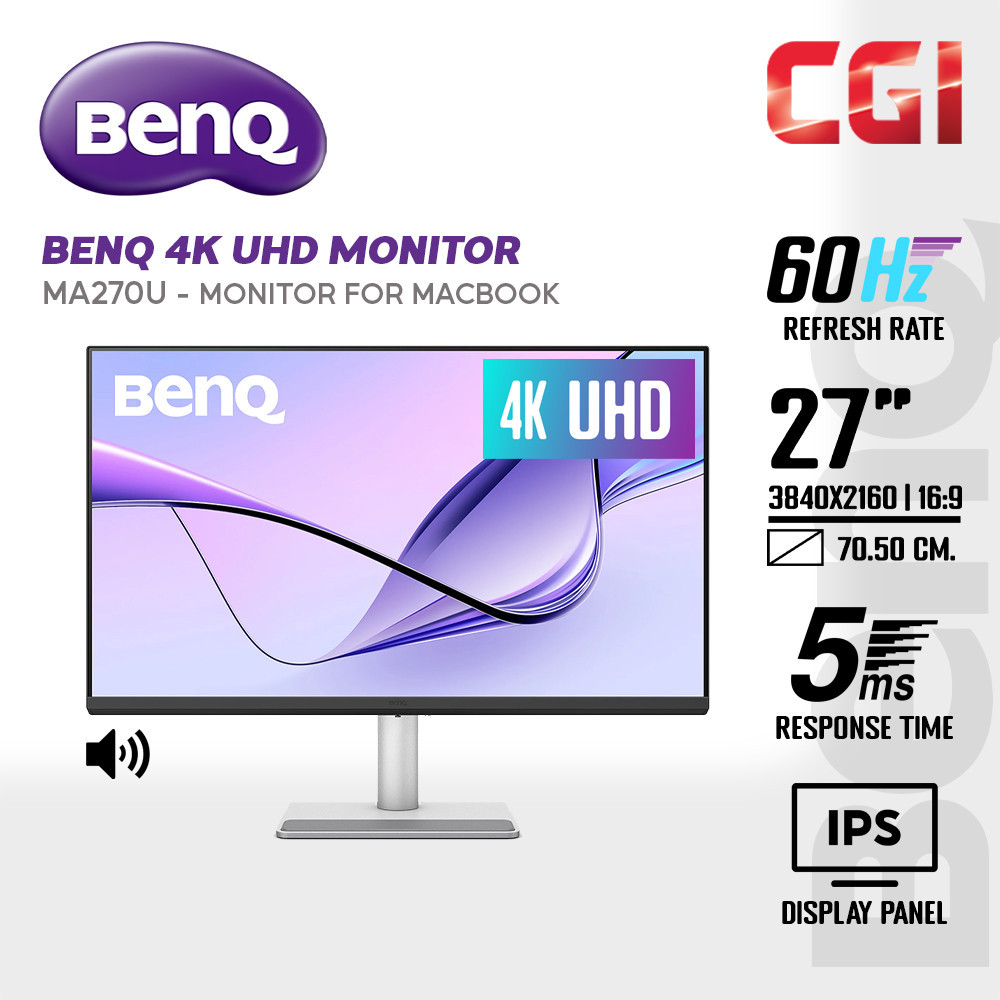 BenQ 27" MA270U IPS 4K UHD HDR400 60Hz 5ms Built-In Speaker PD90W USB-C Ergonomic Monitor For ...