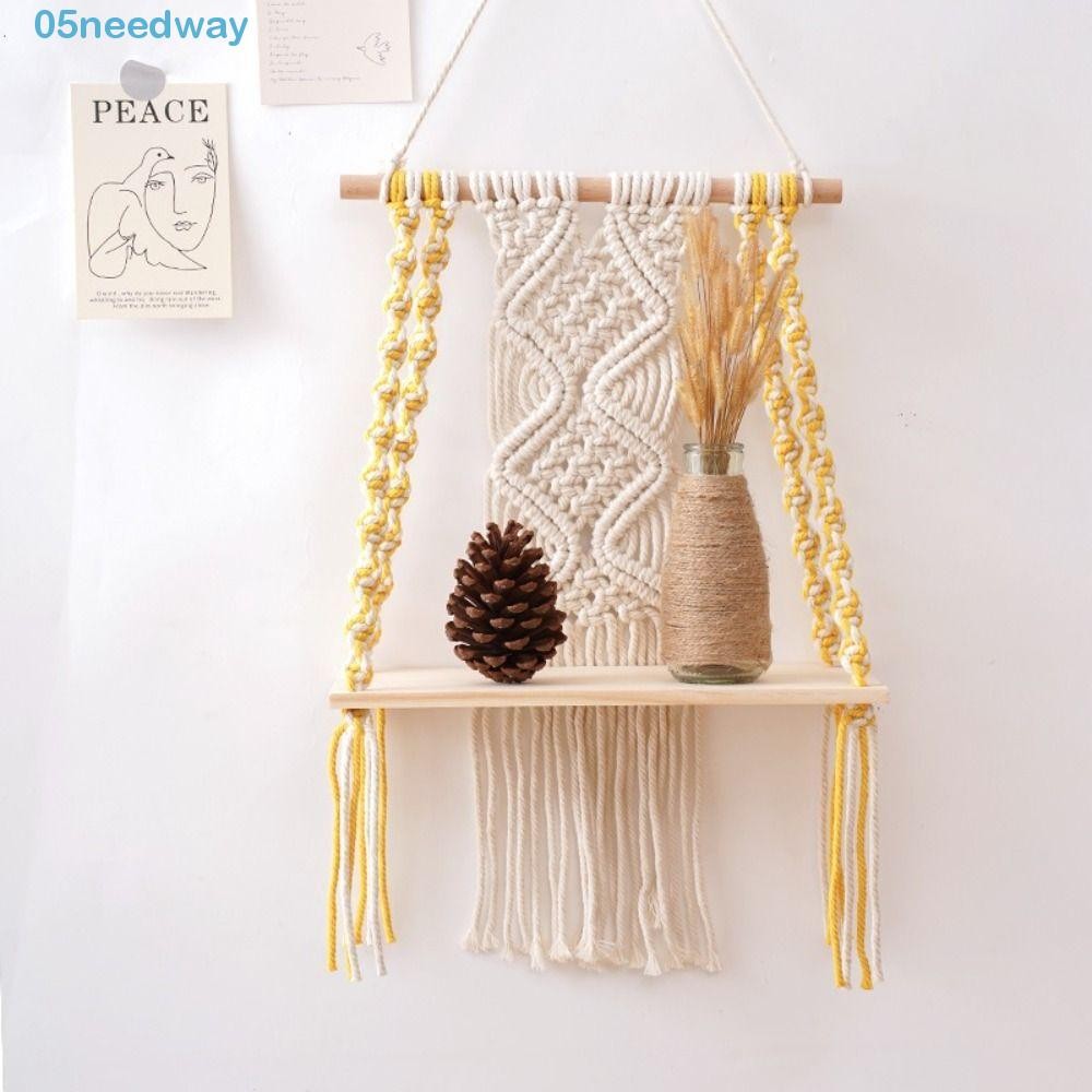 NEEDWAY Wooden Floating Storage Holder, Bohemian Handwoven Wall Hanging ...