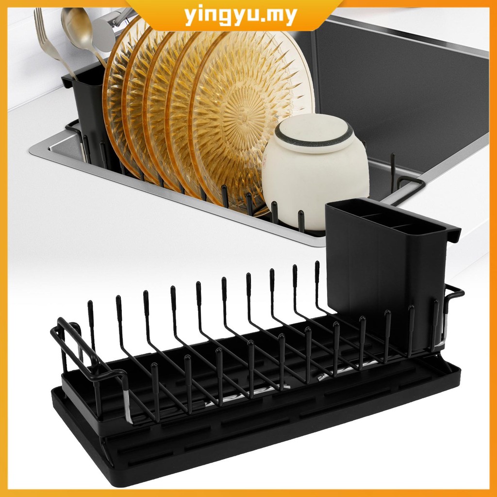 Sink Dish Drying Rack with Drip Tray Stretchable Dish Drainer Rack 12 ...