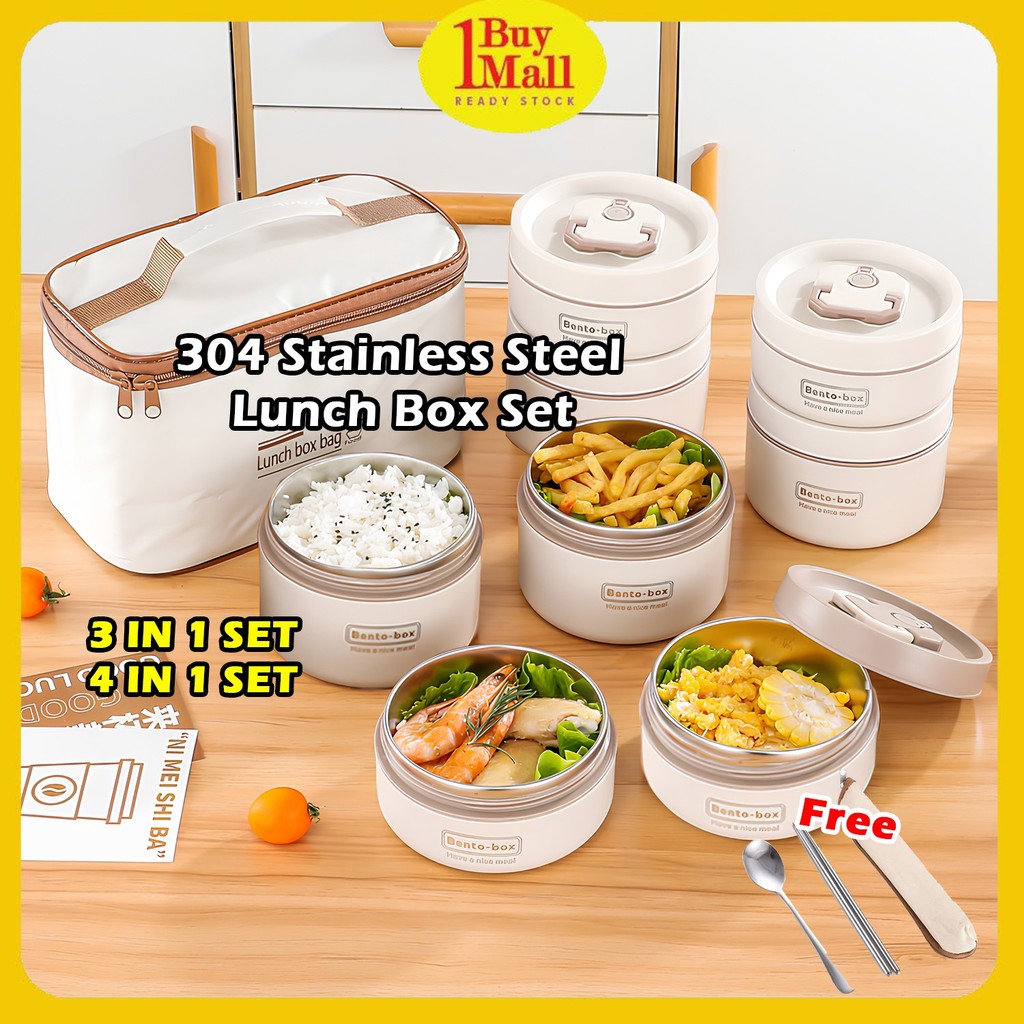 304 Stainless Steel Multi Layer Round Lunch Box With Bag Tableware ...