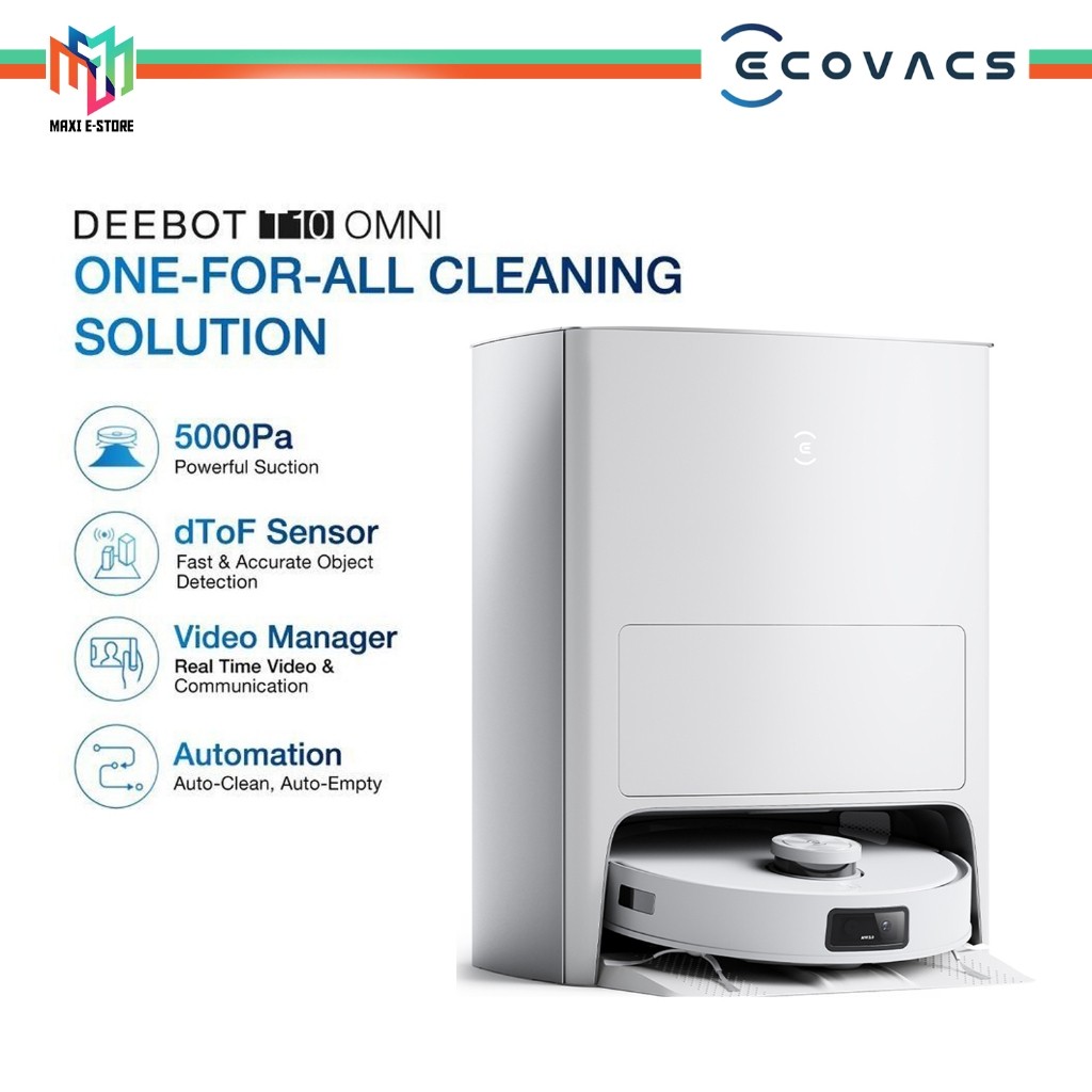 Ecovacs T10 OMNI One-for-All Cleaning Solution AIVI 3.0 Technology / YIKO Voice Assistant /Auto ...