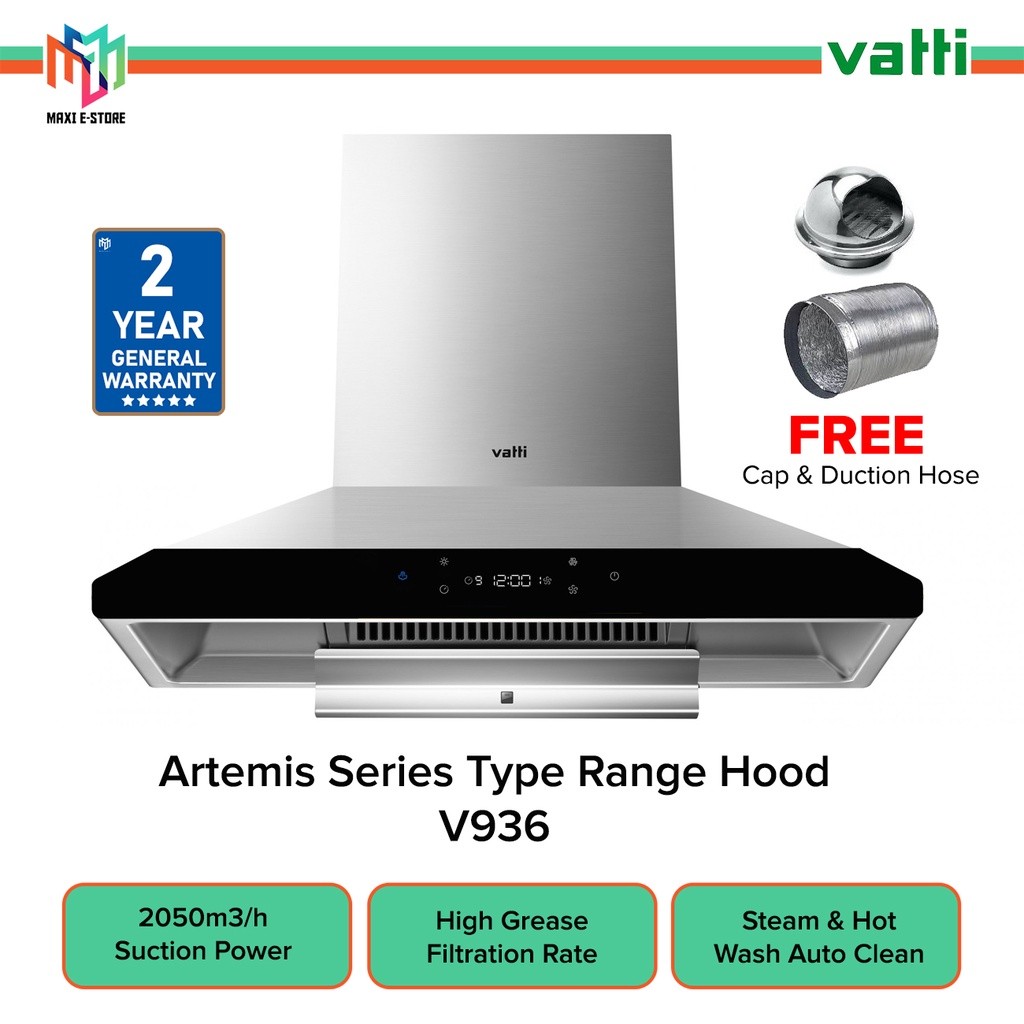 Vatti V936 Artemis Series T Type Range Hood 2050m3/h Suction Power with Steam & Hot Auto Clean ...