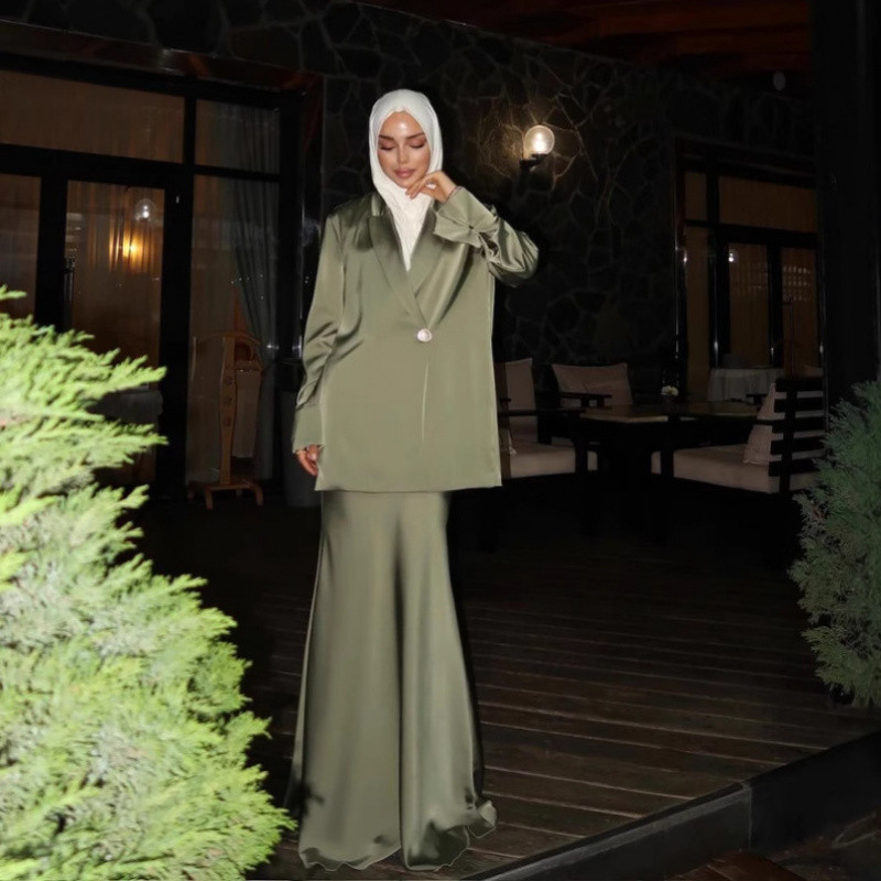 Muslim Jacket Spring New Middle East Arabic Suit Dubai Satin Suit Skirt ...