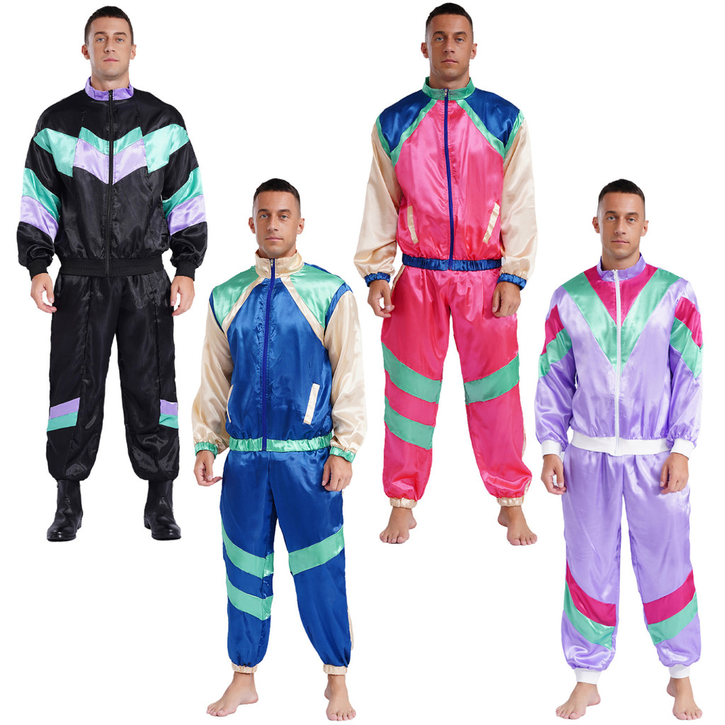 Mens Retro 70s Disco Hippie Sweatshirt Outfit Long Sleeve Front Zip ...