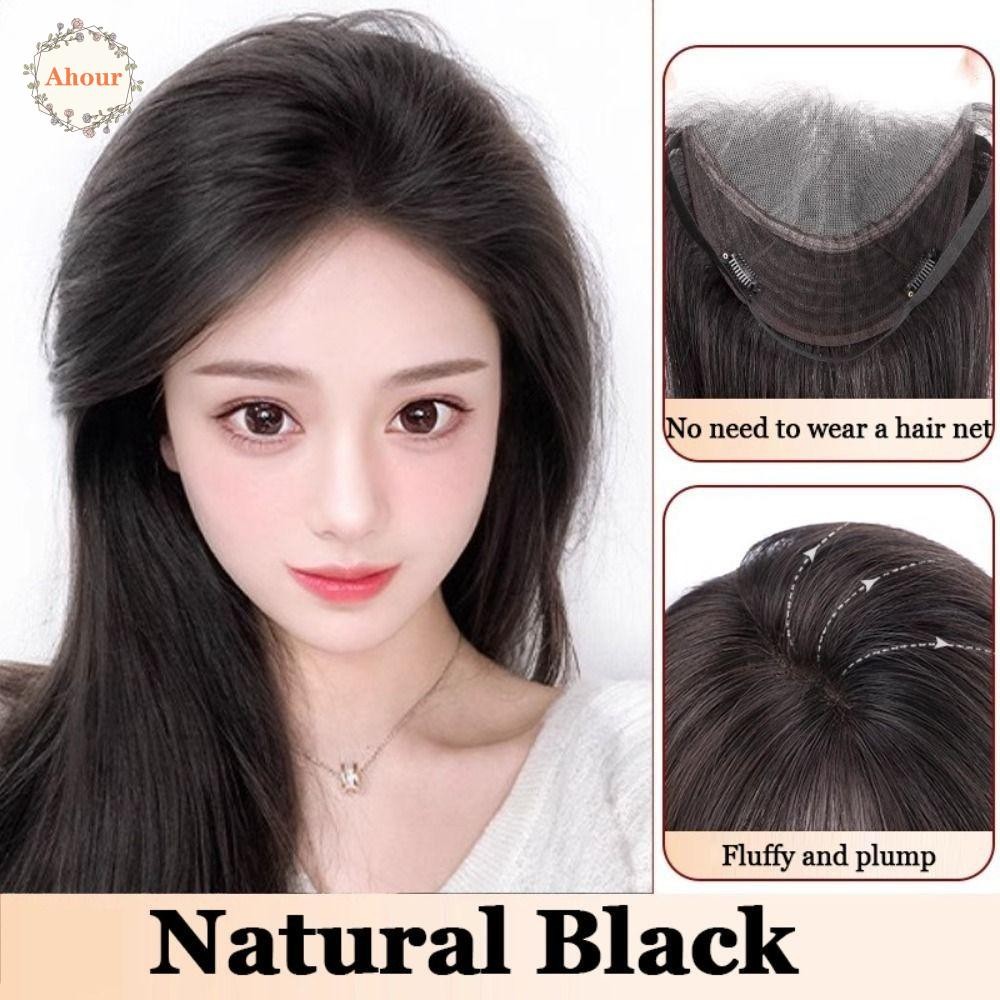 AHOUR Synthetic Lace Front Wigs, Middle Part Pre Plucked Long Straight Hairpiece, Hair Extension ...