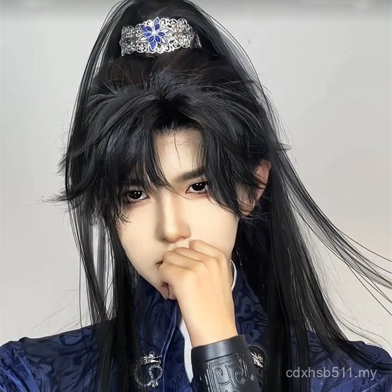 Ancient Style Fake Head Male Long Hair Chinese Style High Ponytail ...