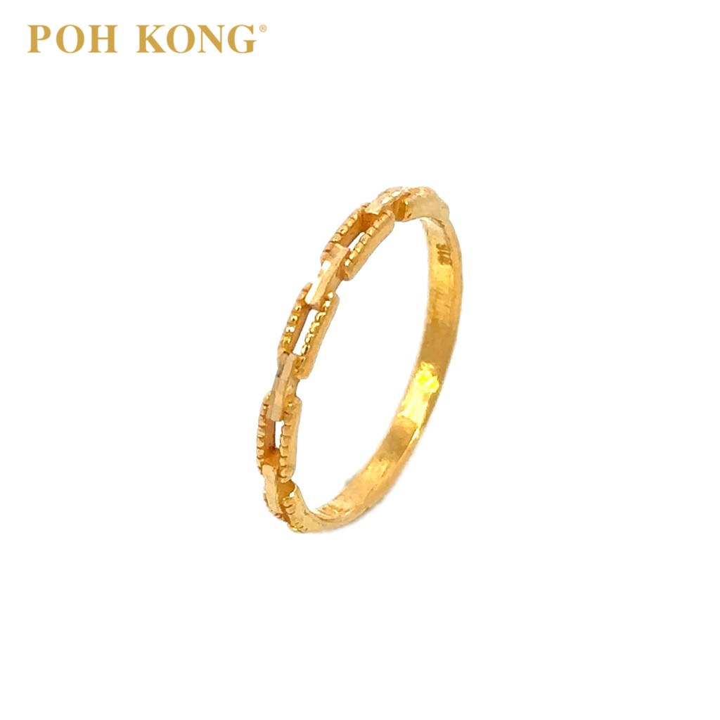 POH KONG 916/22K Yellow Gold Dainty Chain Ring | Shopee Malaysia