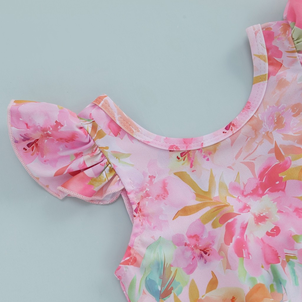Noli-Baby Girls Rash Guard Swimsuit Floral Pattern Flying Sleeve Crew ...