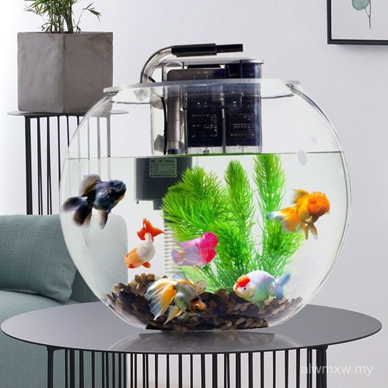 Akuarium kaca ultra-putih tebal, ruang tamu bulat, komputer meja kecil ...
