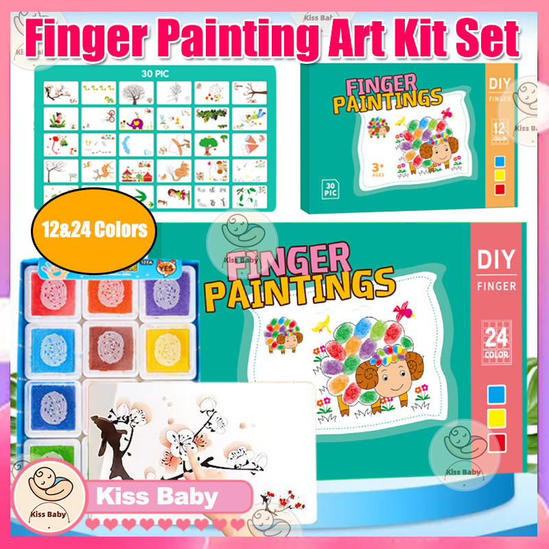 24 Color Stamp Pad Finger Painting Art Kit Set DIY Art Craft Kid ...