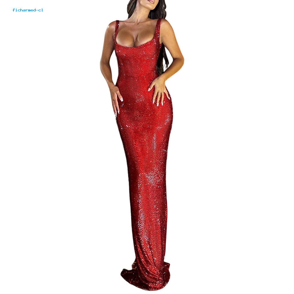 FC* Red Hip-covering Dress Women Slim Fit Red Dress Sparkling Sequin ...