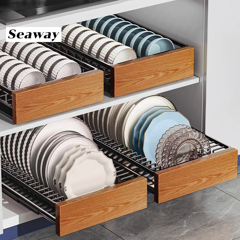 Seaway Wooden Pull-out Basket for Kitchen Cabinet Dish Rack Organizer ...