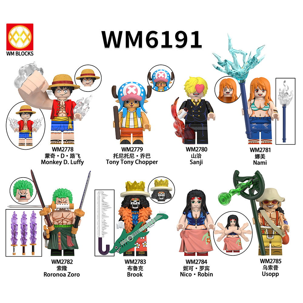 WM One Piece Minifigures Luffy Chopper Sanji Nami Zoro Brook Robin ...