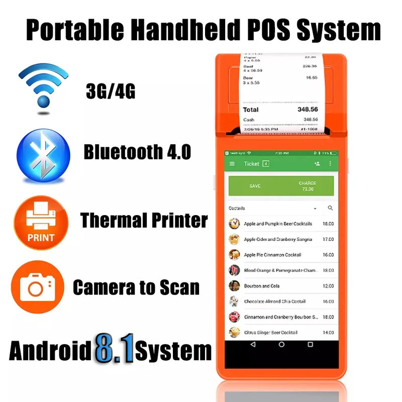 Q2I Handheld POS PDA Terminal Printer Android 8.1 58mm Thermal Receipt ...