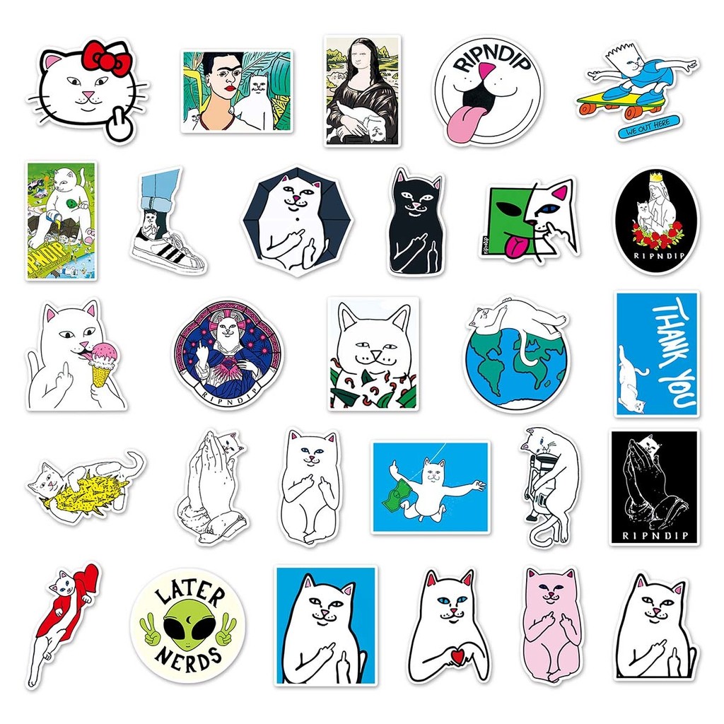 56pcs Middle Finger Cat Non-Repetitive Luggage Stickers Stationery Box ...