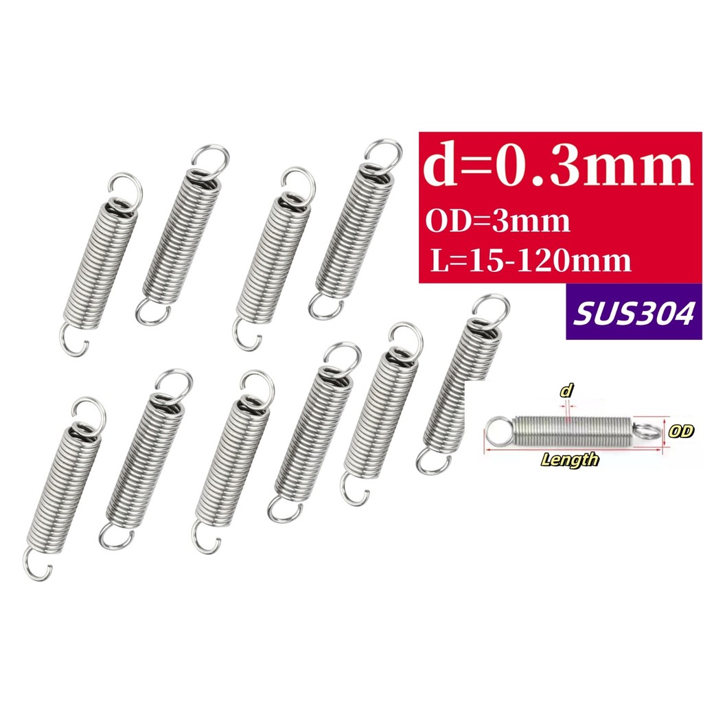 Springs 304 stainless steel Tension spring/spring d=0.3mm,OD3mm,L=15 ...