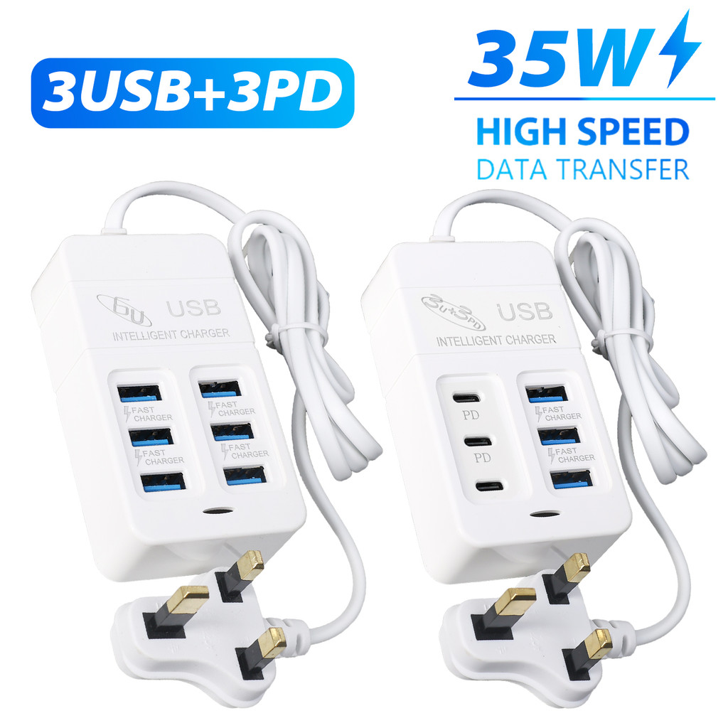 6Ports Multiport USB Charger 35W PD Type-C Mobile Phone Fast Charge ...