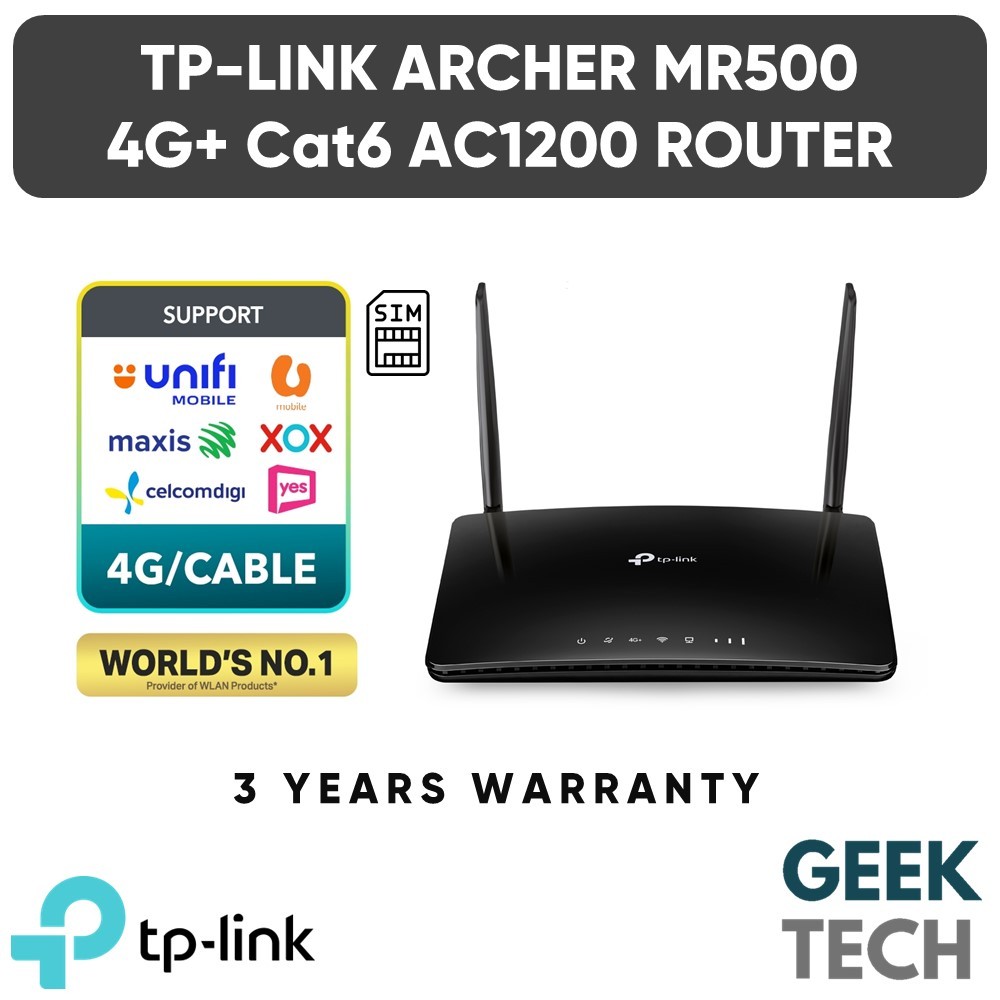 TP-Link Archer MR500 4G+ CAT6 AC1200 Dual Band Gigabit Sim Modem ...