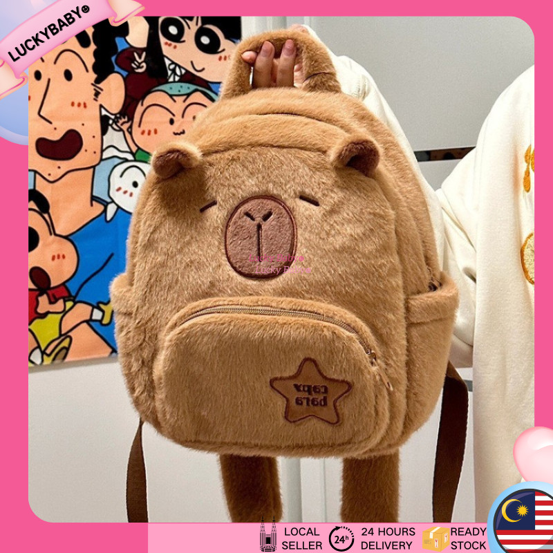 Capybara Bag Cute Fluffy Plushie Capybara Backpack Creative SchoolBags ...