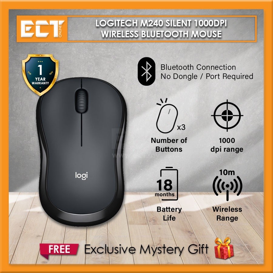 Logitech M240 Silent 1000DPI Wireless Bluetooth Mouse with 18 Months ...