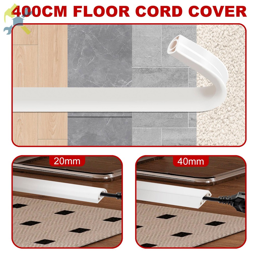 Self Adhesive Floor Cord Cover 13ft PVC Floor Cord Hider Flexible Floor Cable Protector Floor ...