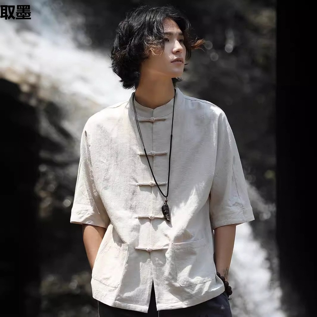 Tang Suit Men's Trendy Retro Youth Chinese Style Linen Shirt Short ...