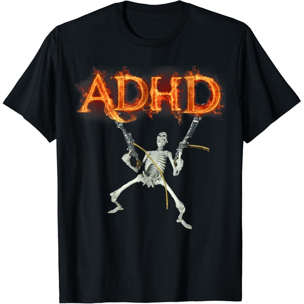 Adhd Skeleton Meme Fire Adhd Funny Design Tee Shirt | Shopee Malaysia