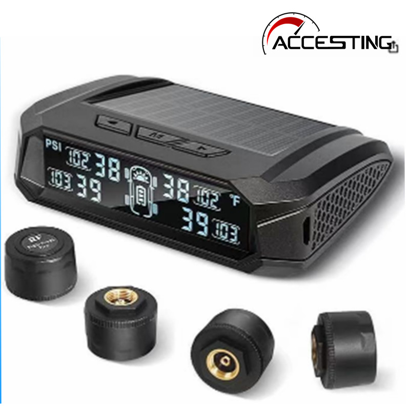 NEW Universal TPMS Car Tire Pressure Alarm Monitor System 4 Sensors Display Solar Intelligent ...