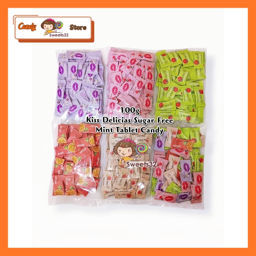 REPACKING【100g】Kiss Delicias Sugar Free Mint Tablet Candy HALAL ...