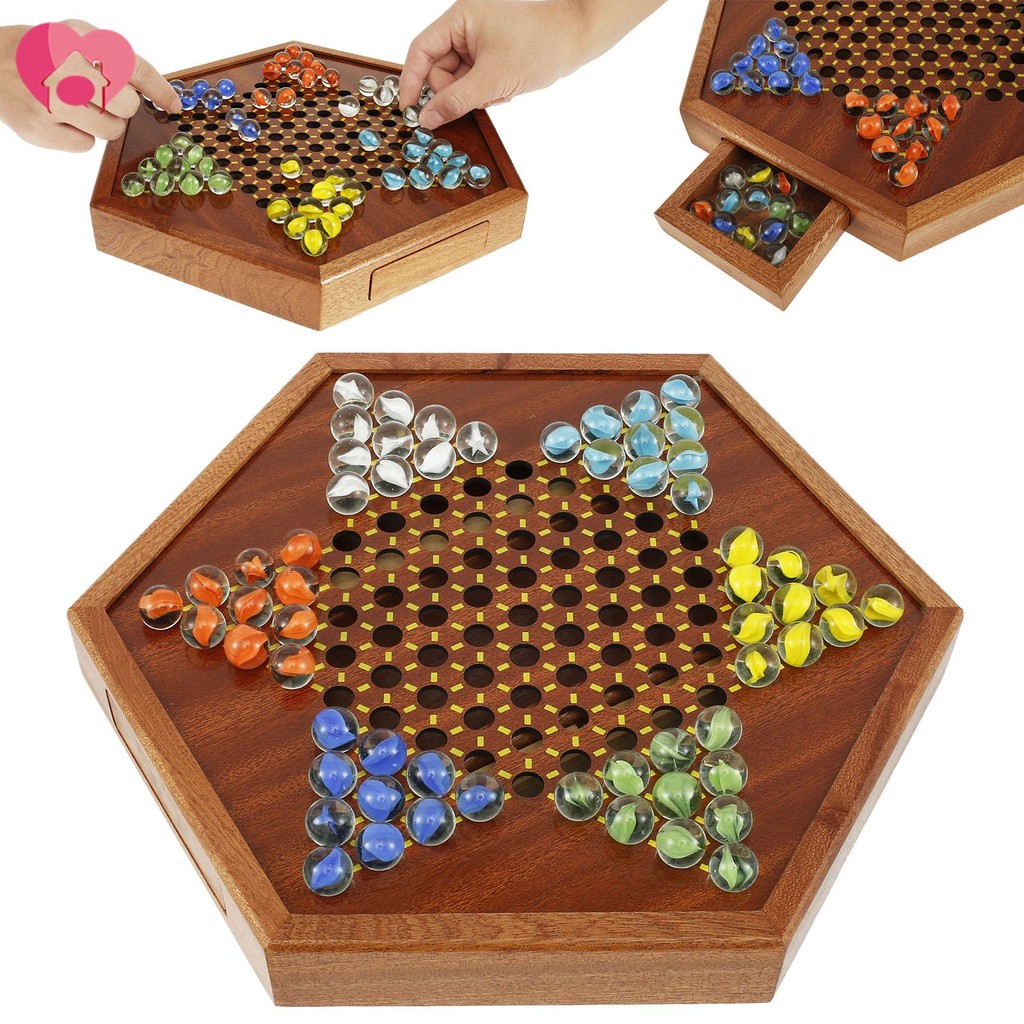 Chinese Checkers Wooden Chinese Checkers Game with Drawers and 72 ...