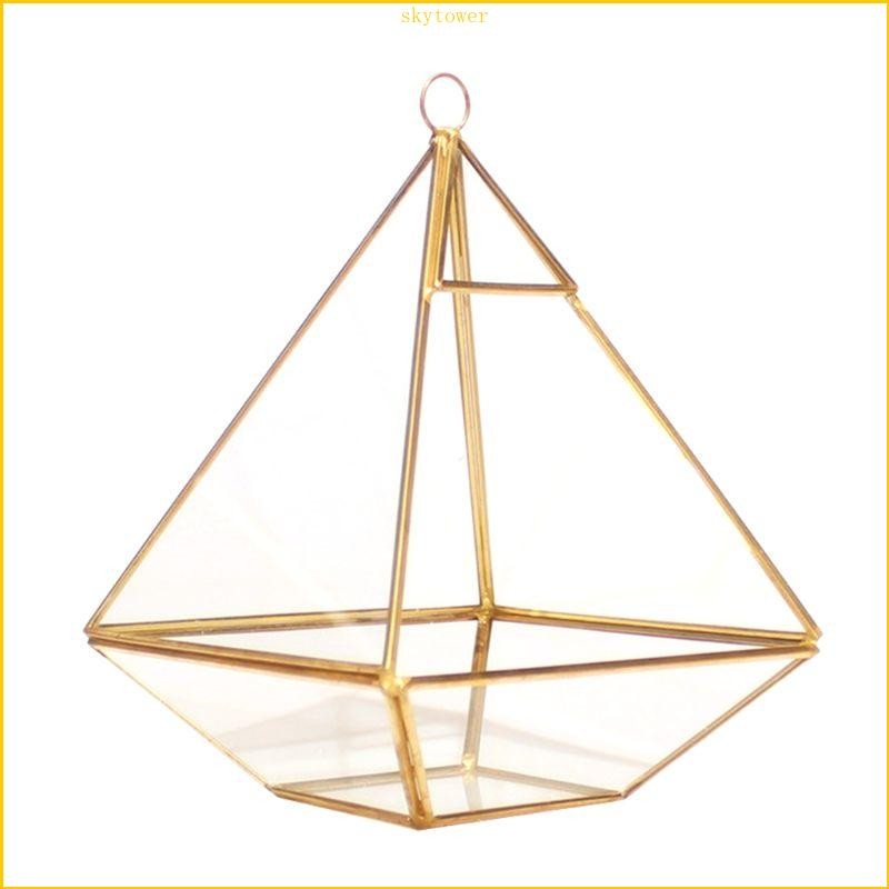 【skytower*】 Clear Glass Box with Golden Geometric Line Diamond Shape ...