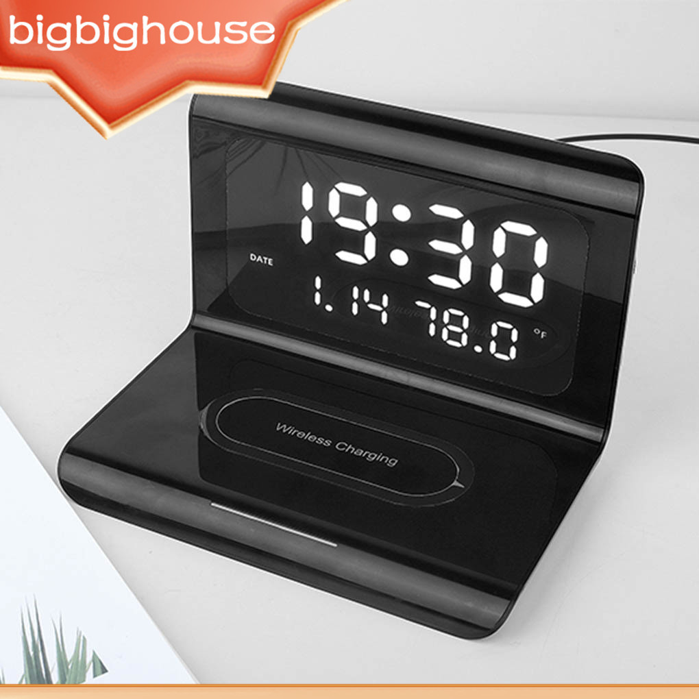 LED Digital Wireless Charging Alarm Clock Phone Charger Desktop With ...